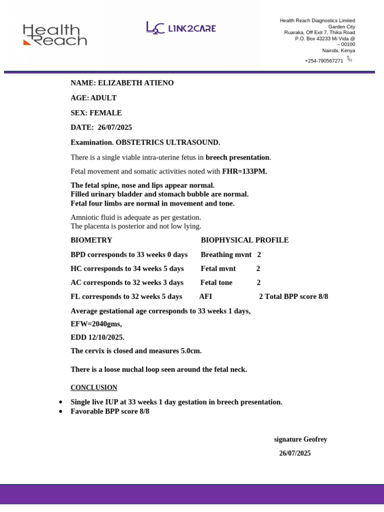Elizabeth Atieno 33weeks | PDF