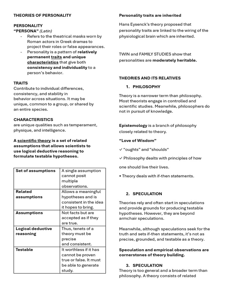 Nature of Theories of Personality | PDF | Theory | Extraversion And ...