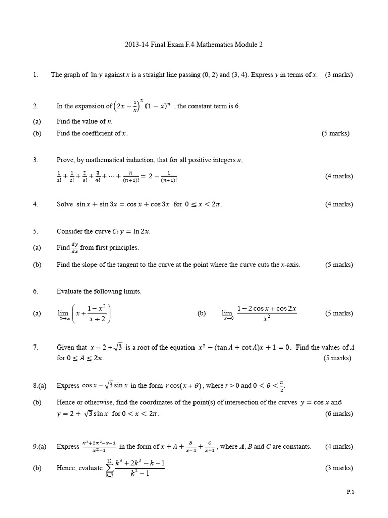 F.4 Mathematics Exam Solutions 2013-14 | PDF | Mathematical Objects ...