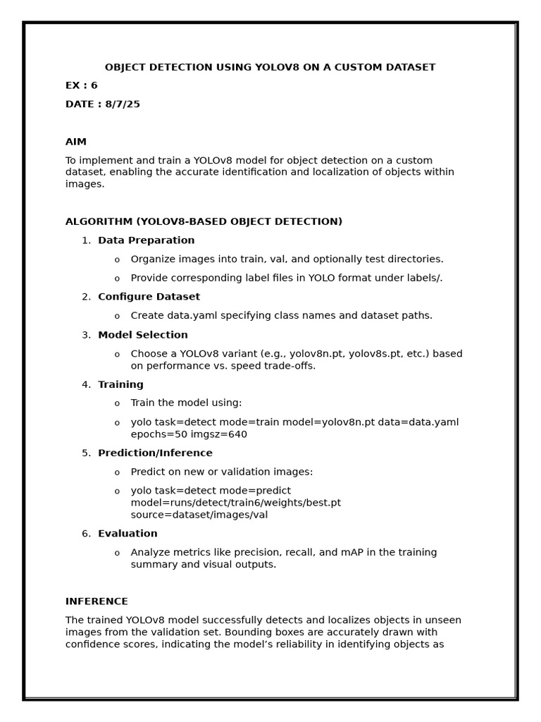 Object Detection Using Yolov8 On A Custom Dataset | PDF