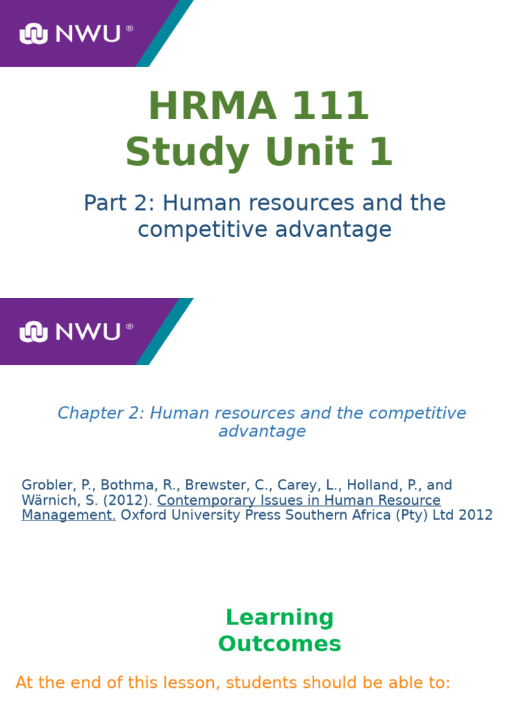 HRMA 111 Study Unit 1 - Part 2 - CHPT 2 | PDF | Human Resource Management | Competitive Advantage