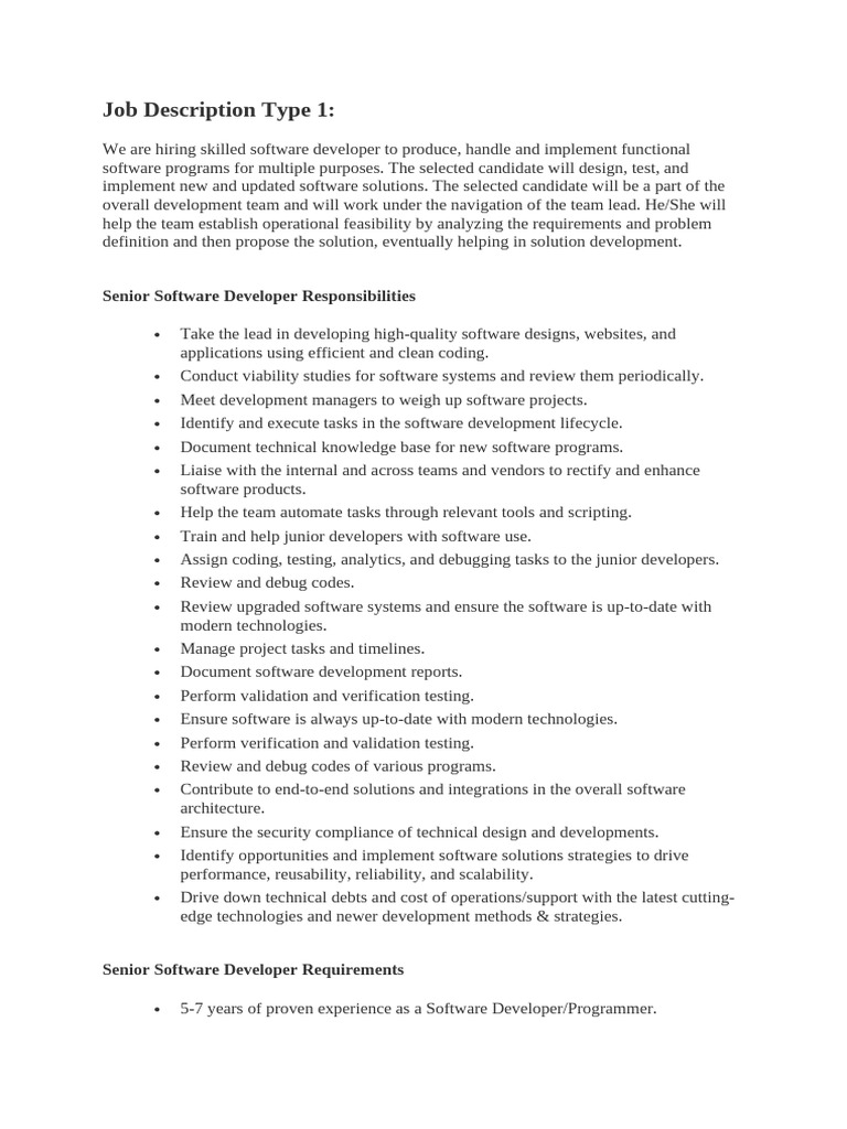 Senior Software Developer Job Opening | PDF | Software Development ...