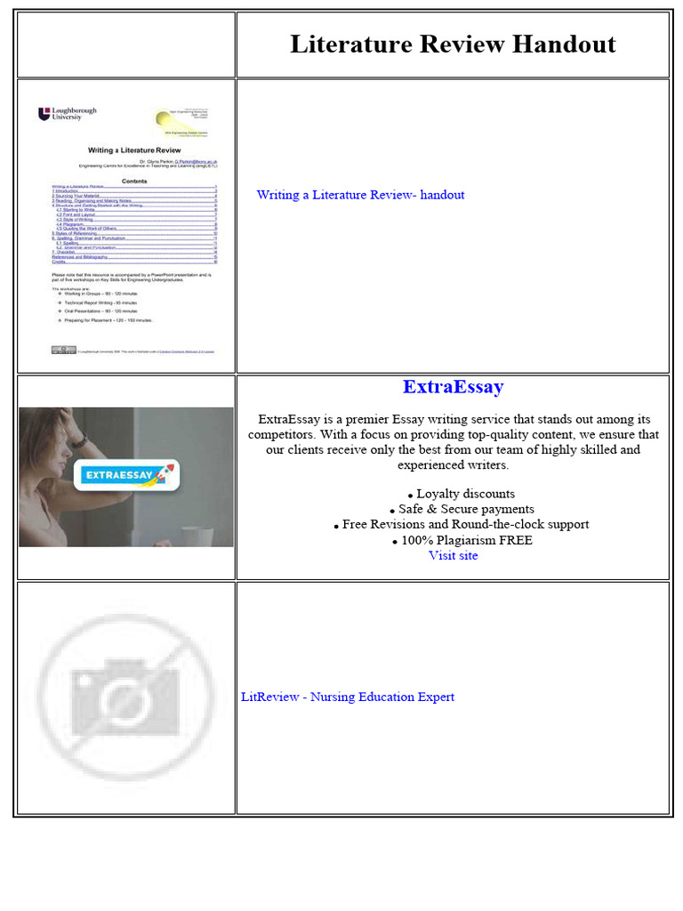 Literature Review Handout | PDF | Essays | Plagiarism