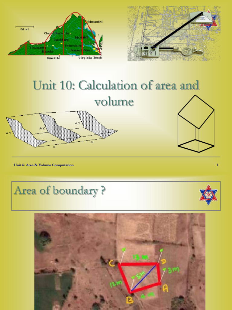 Area and Volume Calculation in Surveying | PDF | Area | Surveying