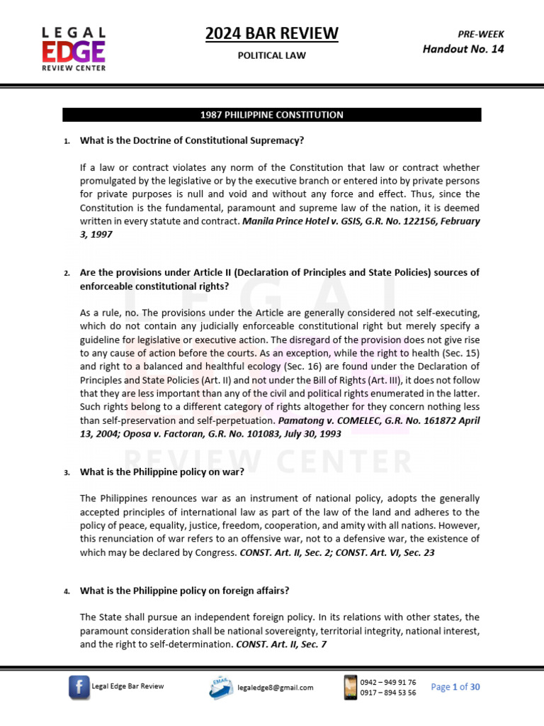 Philippine Political Law Overview 2024 | PDF | Overbreadth Doctrine ...