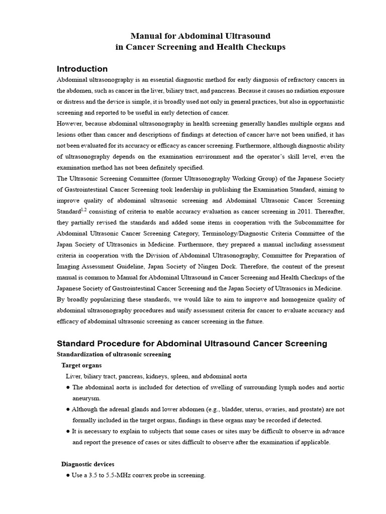 Abdominal Ultrasound Cancer Screening Guide | PDF | Medical Ultrasound ...