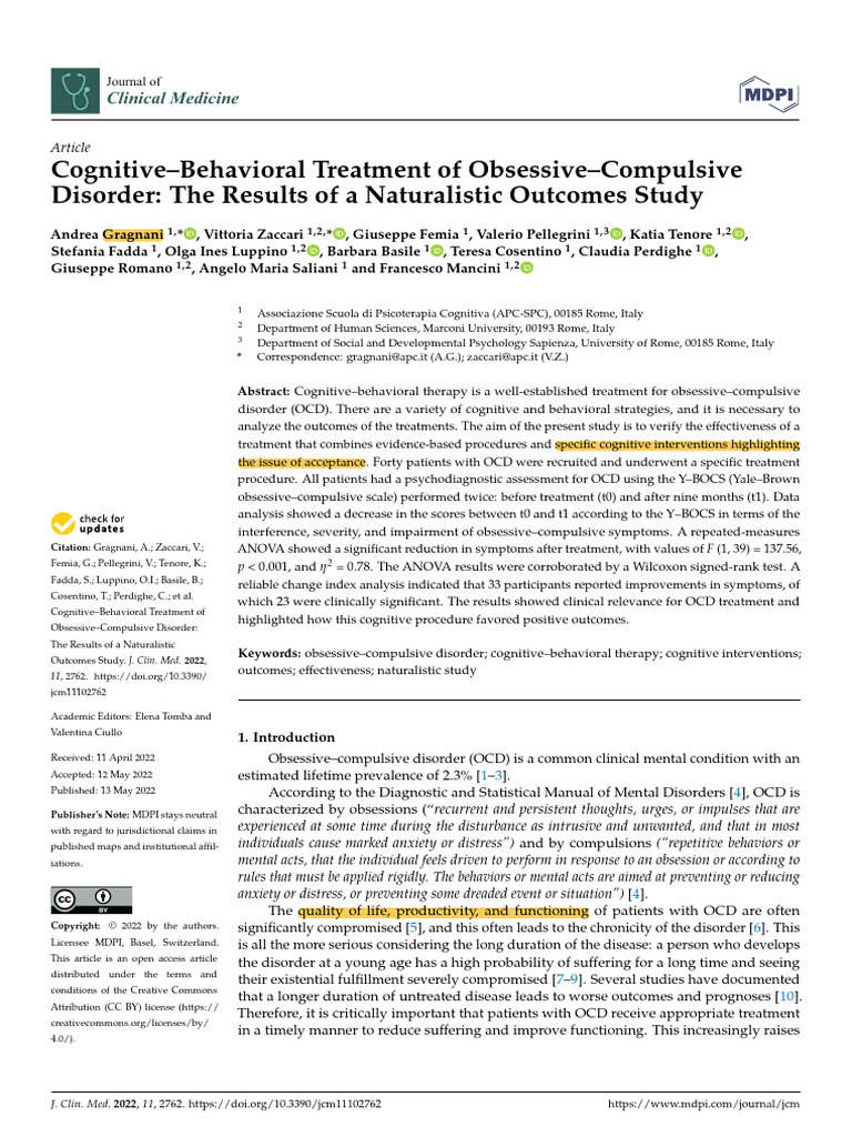 Cognitive-Behavioral Therapy for OCD Outcomes | PDF | Obsessive ...