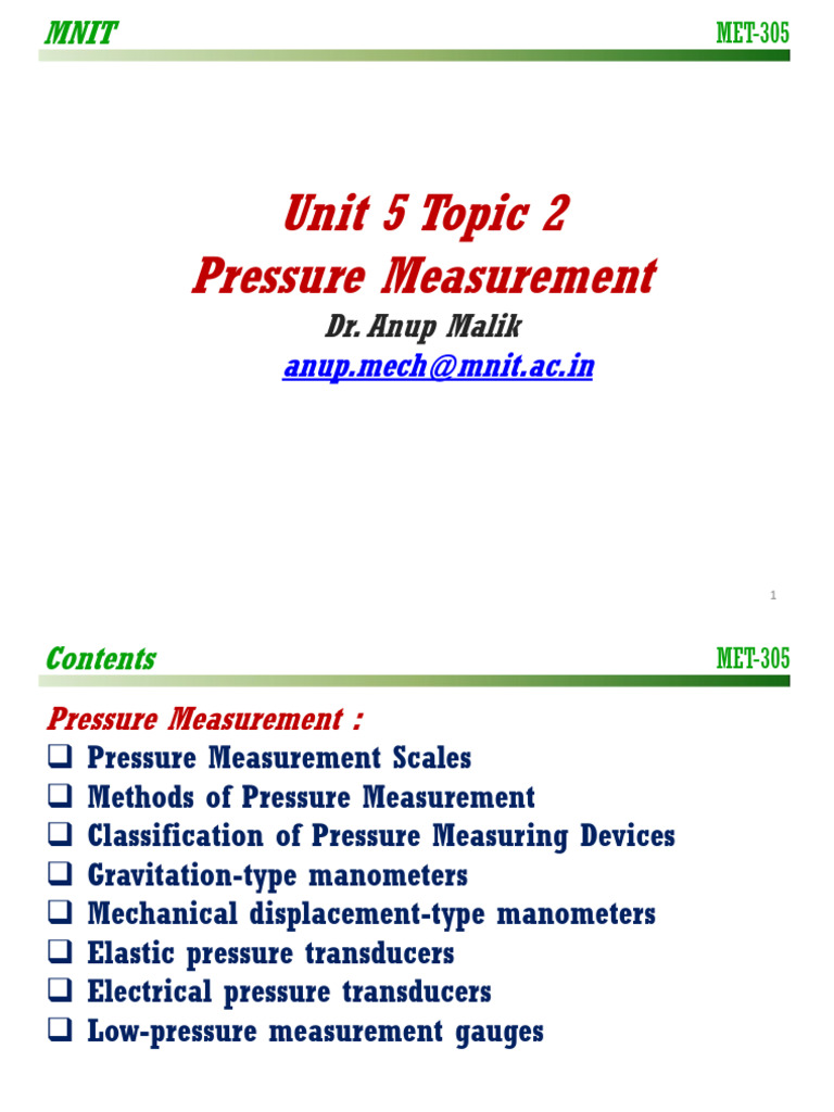 Pressure Measurement Techniques Explained | PDF | Pressure Measurement ...