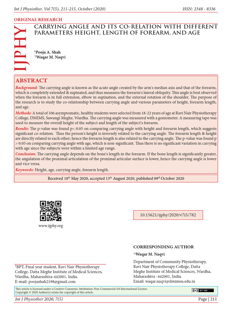 Carrying Angle With Grip Strength | PDF | Elbow | Anatomical Terms Of Motion
