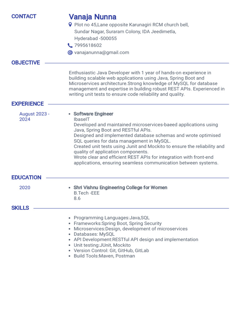 Vanaja Nunna: Contact | PDF