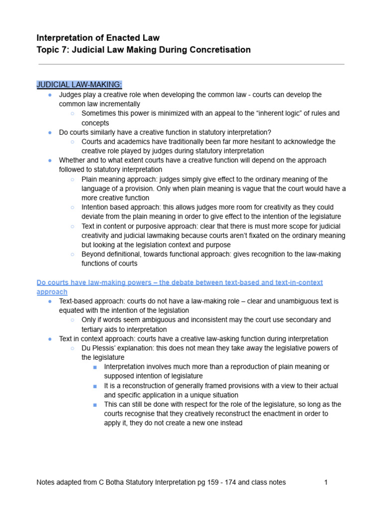 Interpretation of Enacted Law (2021) - Topic 7 - Judicial Law Making ...