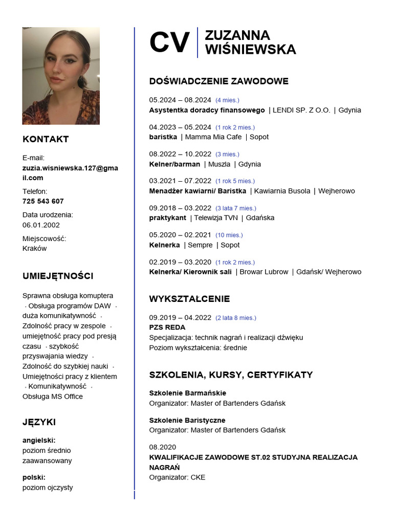 CV - Zuzanna - Wiśniewska (1) - Kopia | PDF
