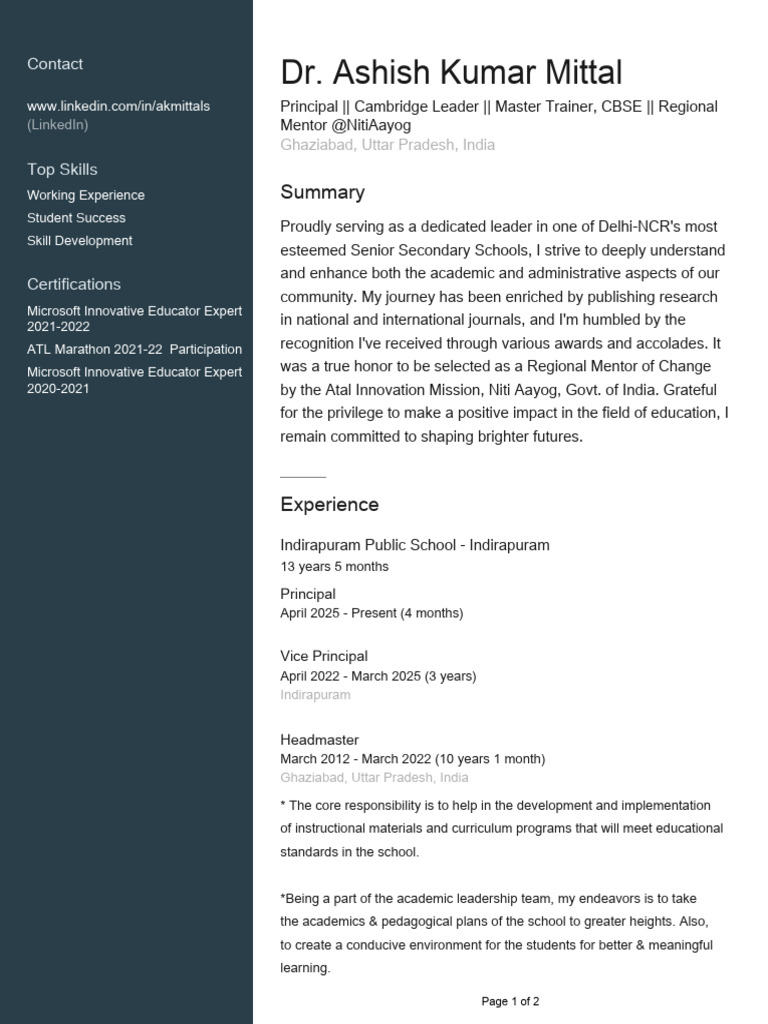 Principal and Educator Profile | PDF | Intelligence | Learning