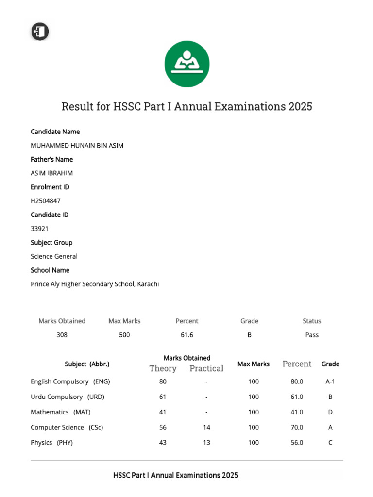 Hunain Xi Aku Result | PDF