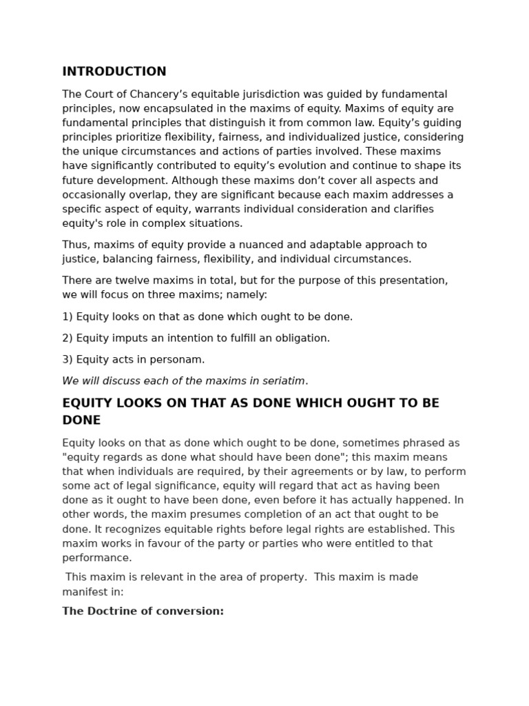 A Presentation On 3 Maxims of Equity | PDF | Legal Remedy | Equity (Law)