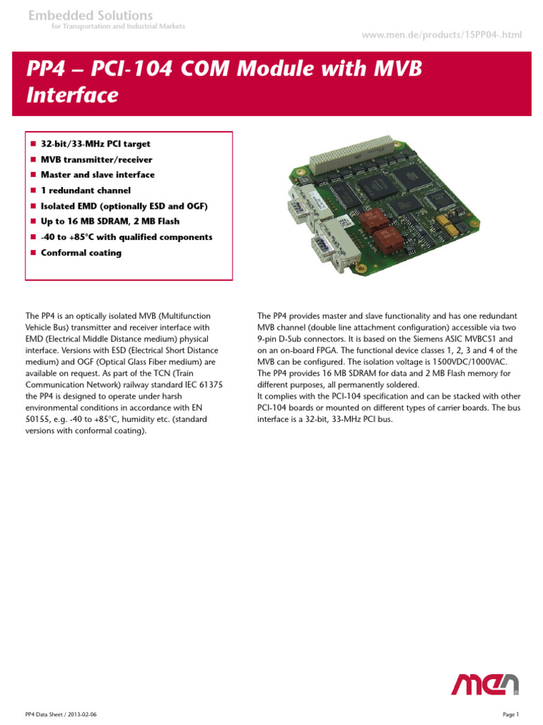 PCI-104 MVB Interface Module PP4 | PDF | Electronics | Computing