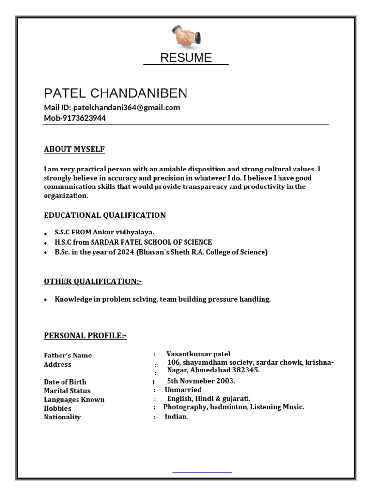 Chandani Patel's Professional Profile | PDF