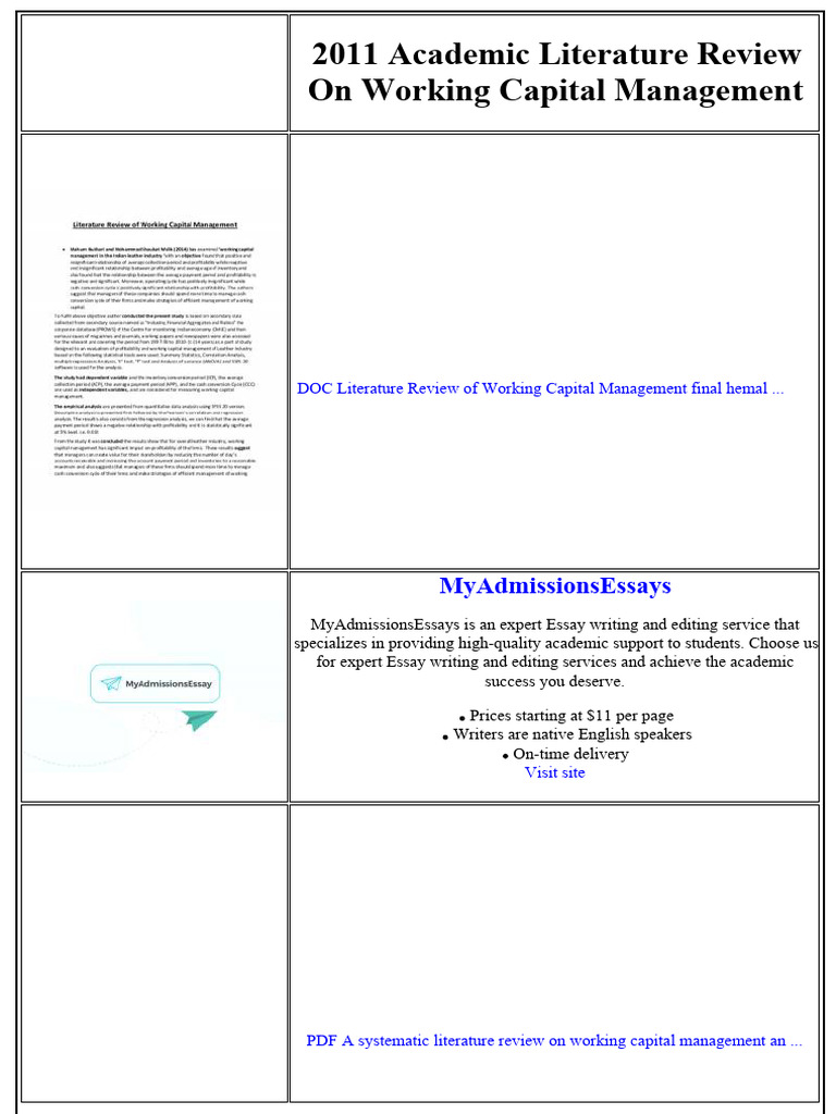 2011 Academic Literature Review On Working Capital Management | PDF ...