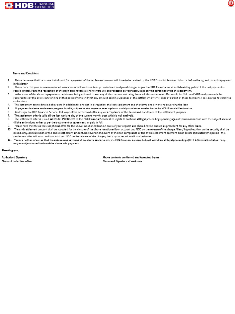 HDB Loan Settlement Offer Letter | PDF | Loans | Business Law
