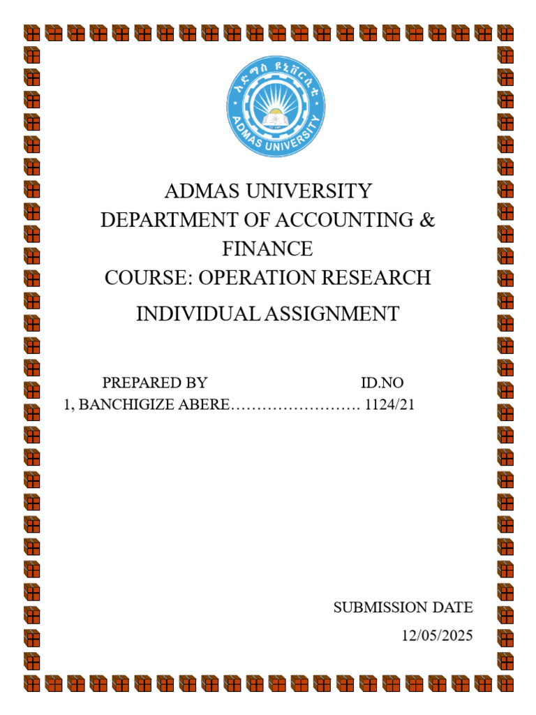 Operation Research Assignment - ADMAS University | PDF