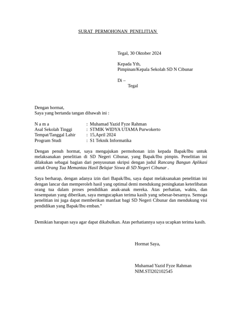 SURAT PERMOHONAN PENELITIAN | PDF