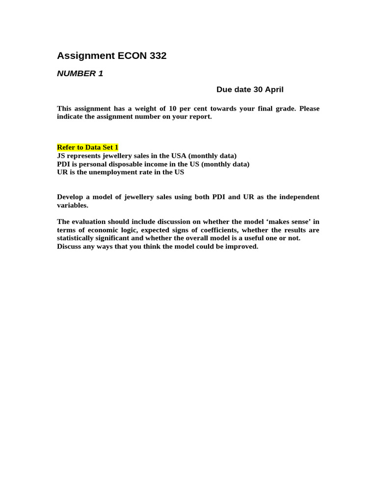 ECON332 Spring2012 Tutorials Assignment 1 | PDF