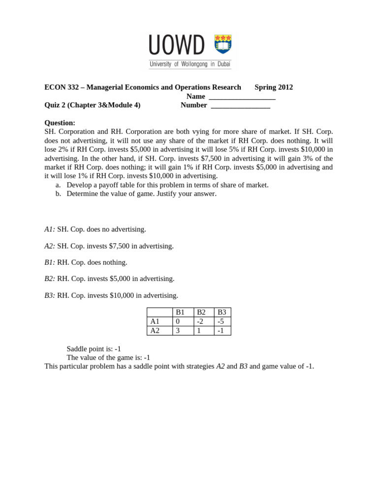 ECON332 Spring2012 Tutorials Quiz 2 Key | PDF