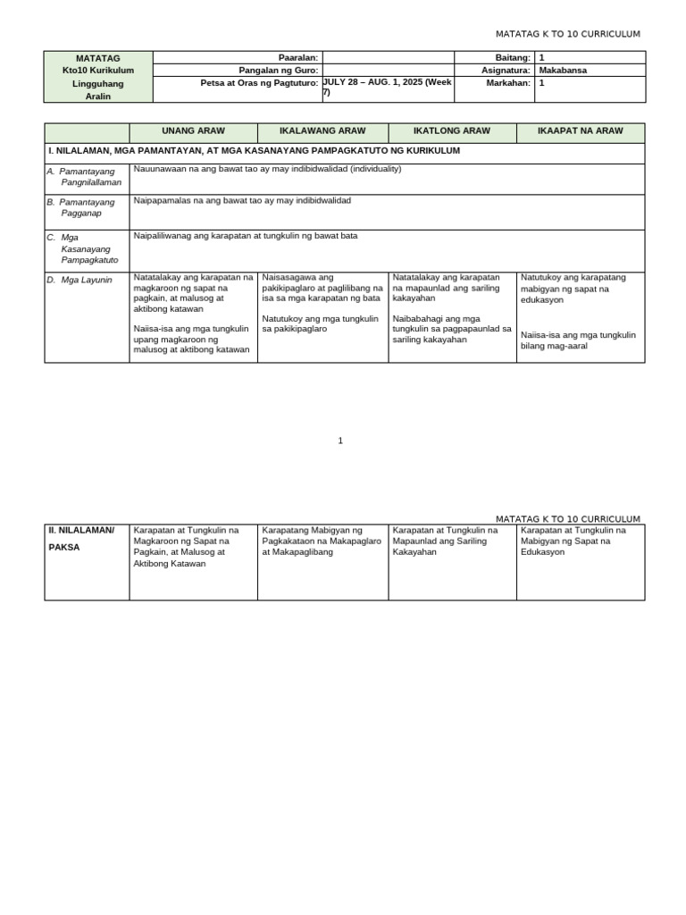 Makabansa 1 Dll 1 q1 w7 | PDF