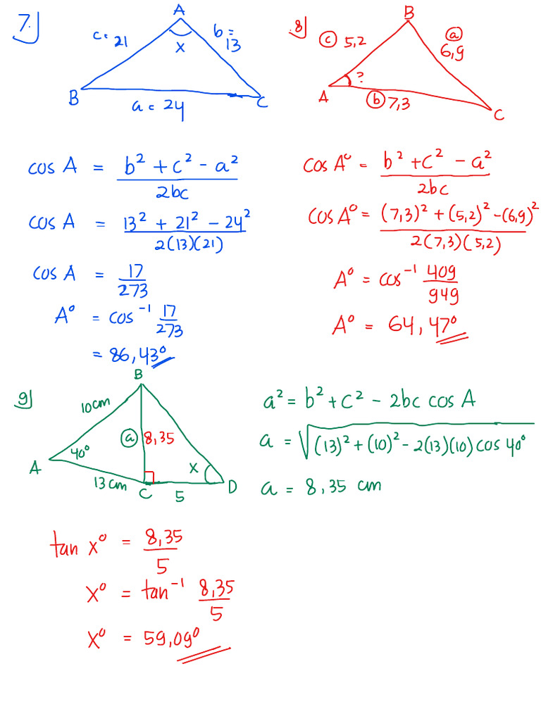 Answer of Cosine Rules | PDF