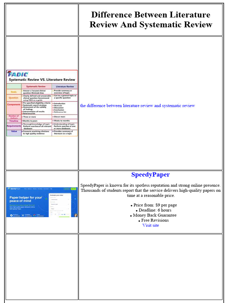 Difference Between Literature Review and Systematic Review | PDF ...
