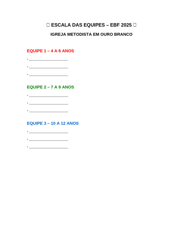 Cartaz Escala Equipes Ebf 2025 | PDF