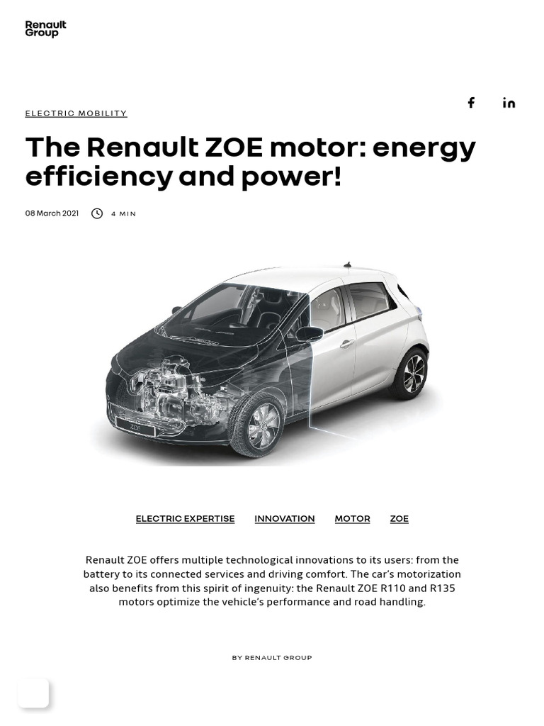 Renault ZOE Motor Specifications and Power | PDF | Electric Motor | Engines