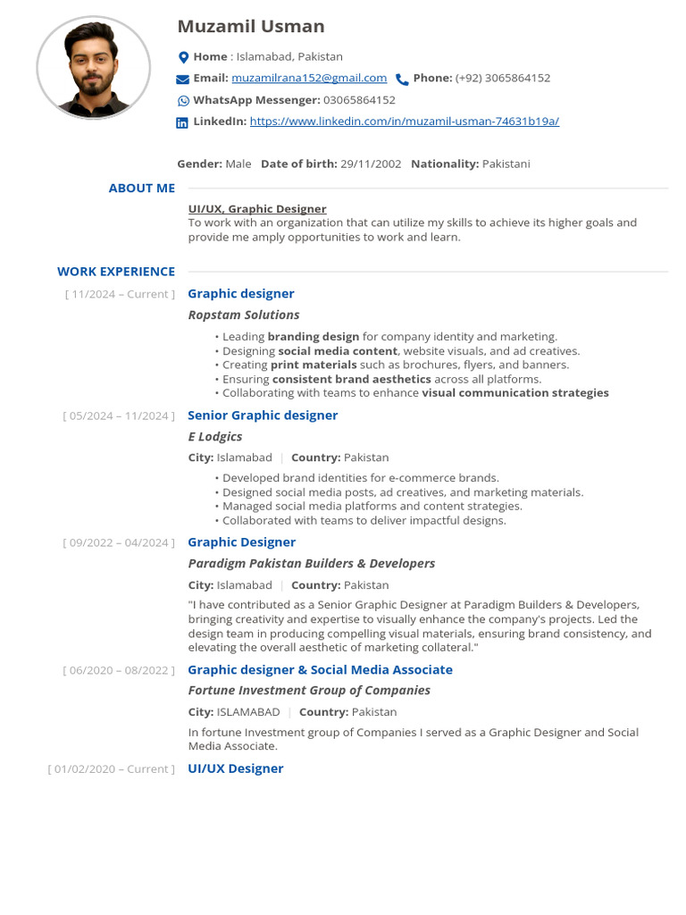 Muzamil Usman Cv (Gd)2 2 | PDF | Graphic Design | Human Communication