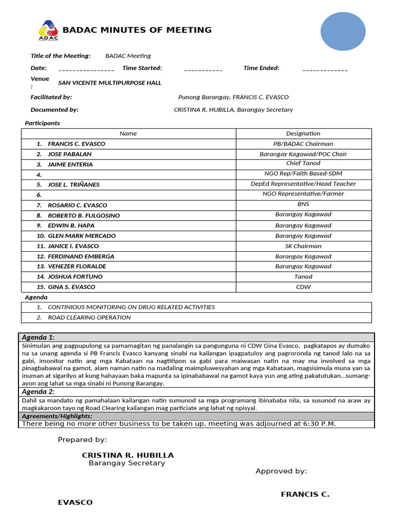 Badac Minutes Badang 2024 | PDF