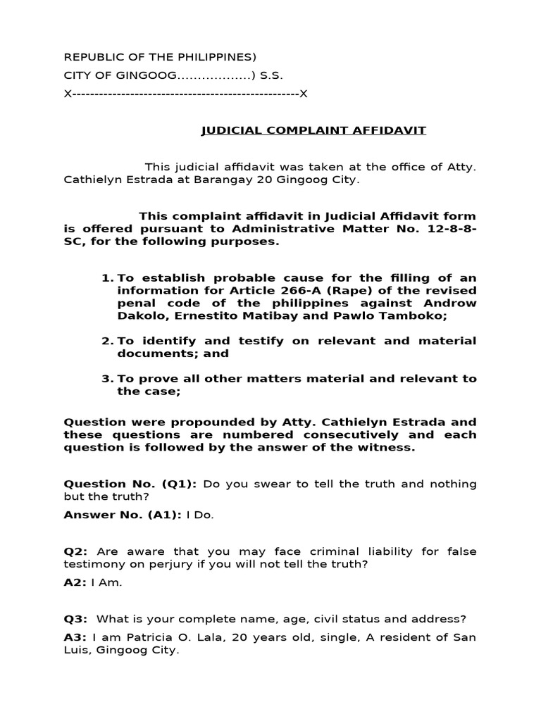 Jca Estrada, Cathielyn G. Bscrim3-C | PDF | Affidavit | Perjury