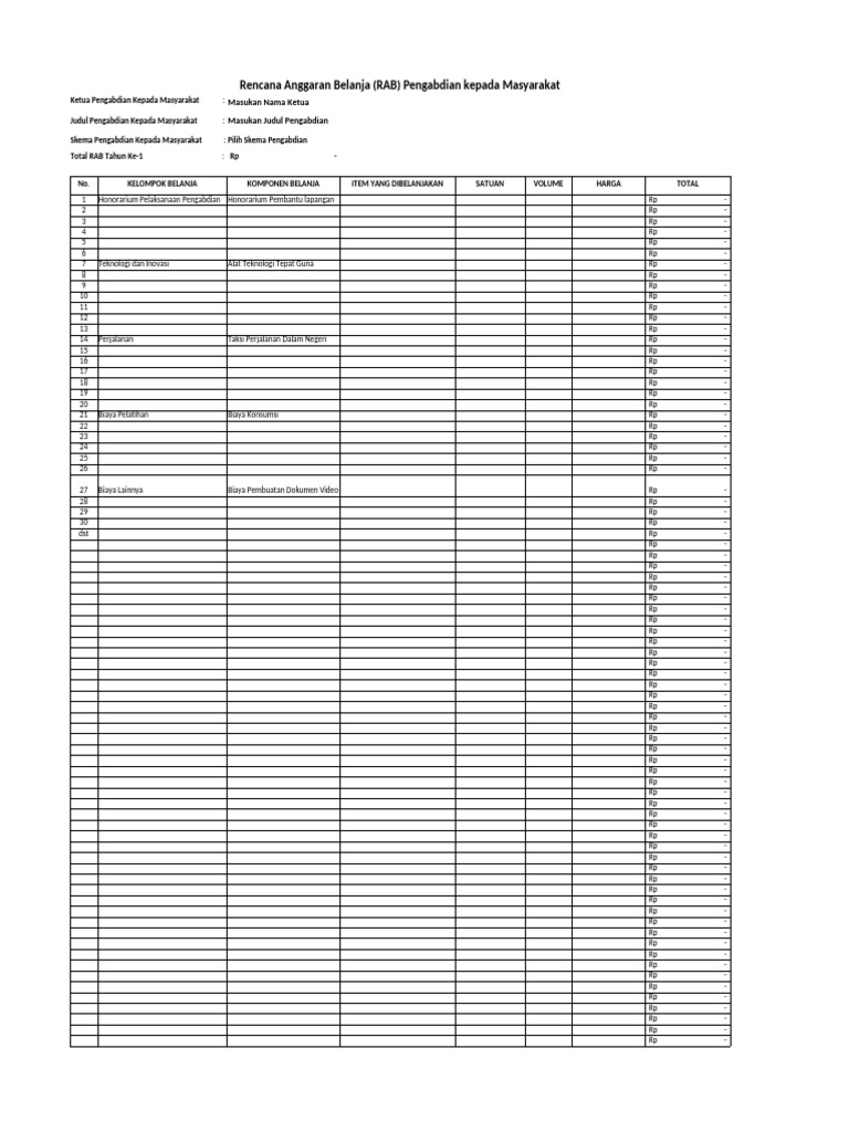 Template RAB Pengabdian UNJ 2024 | PDF