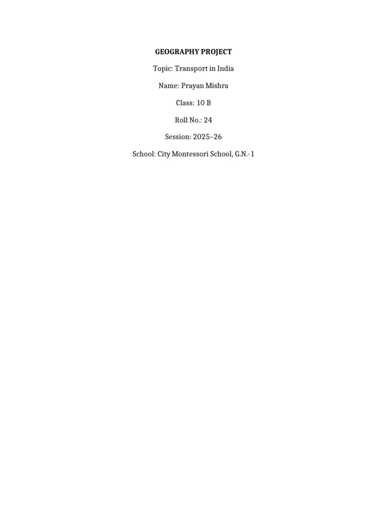 Transport Systems in India: Class 10 Project | PDF | Transport | Rail ...