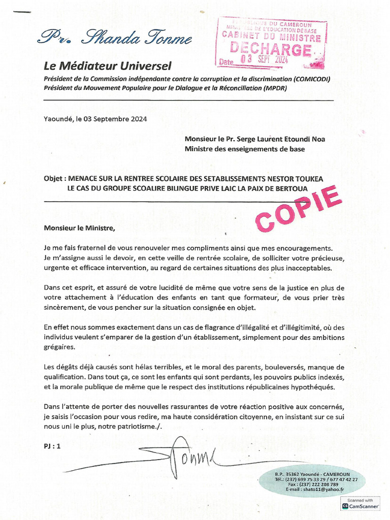 Lettres de Denonciation Au Minsec Et Au Minedub 2 | PDF