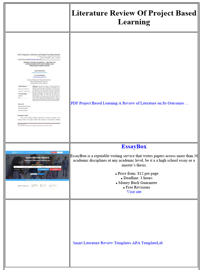 Literature Review of Project Based Learning | PDF | Essays | Thesis