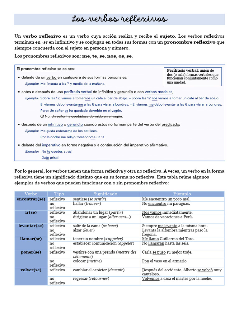 Los Verbos Reflexivos | PDF | Verbo | Lingüística