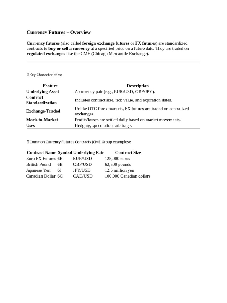 Overview of Currency Futures Contracts | PDF
