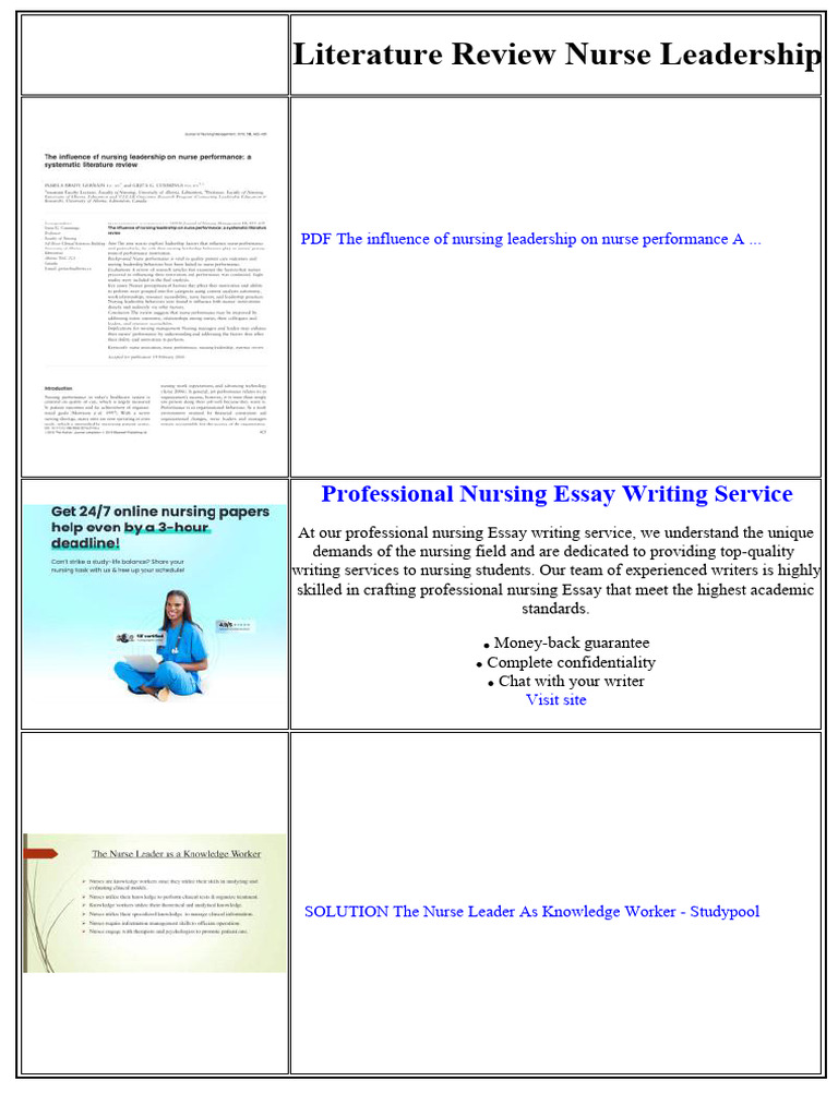 Literature Review Nurse Leadership | PDF | Leadership | Nursing