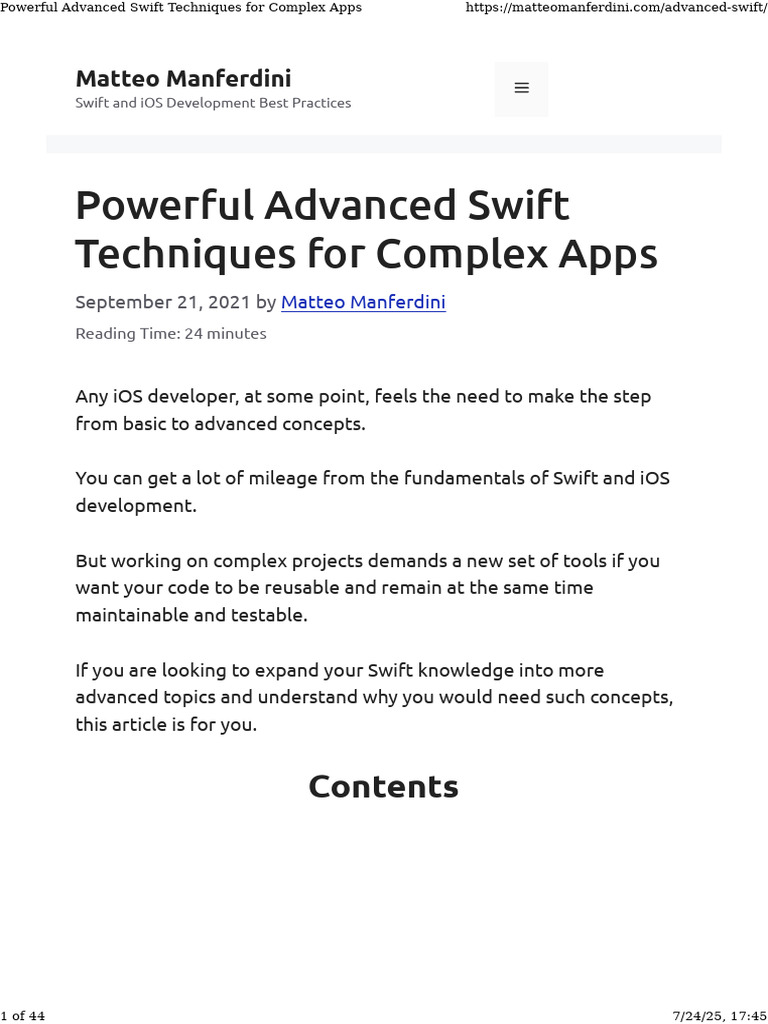 Advanced Techniques for Swift Apps | PDF | Swift (Programming Language ...