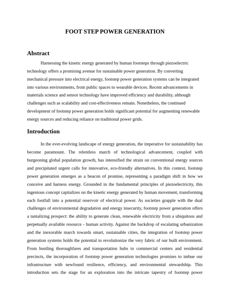 Foot Step Power Generation | PDF | Piezoelectricity | Electricity ...