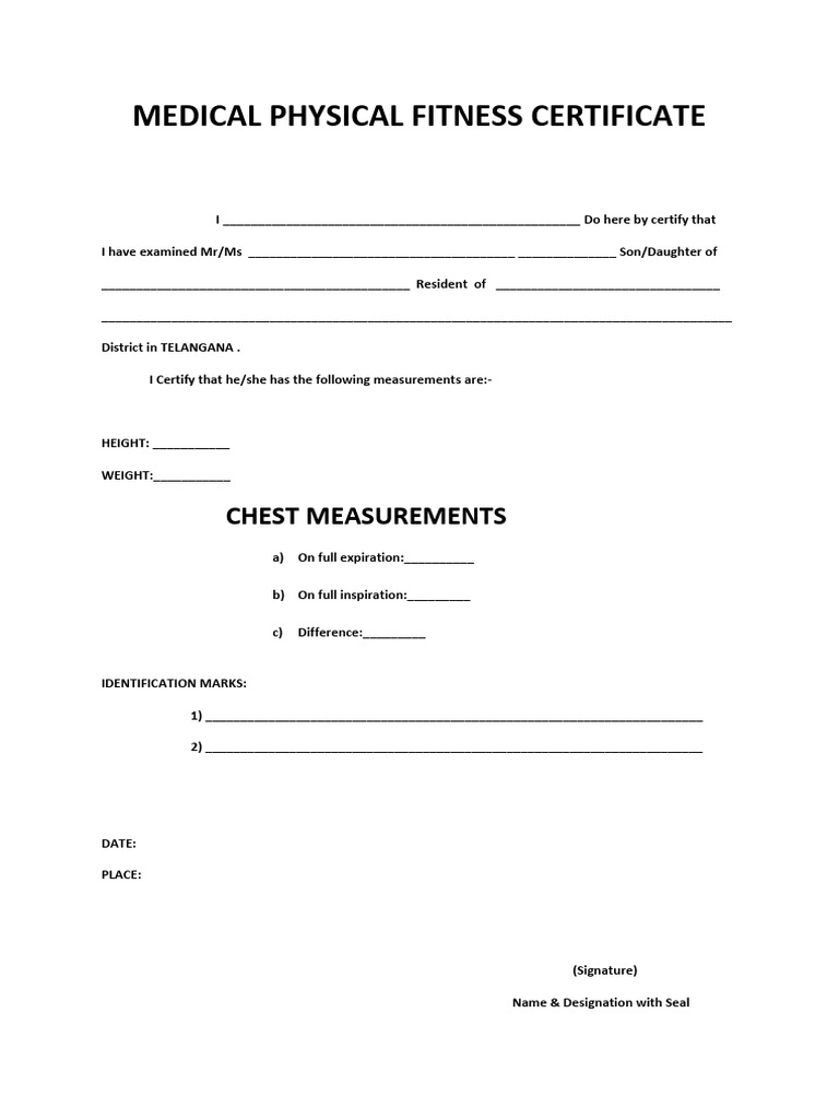 Medical Physical Fitness Certificate | PDF