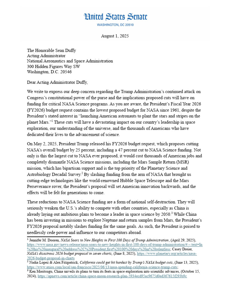 NASA Budget Cuts: A Dissenting Letter | PDF | Nasa | United States Congress