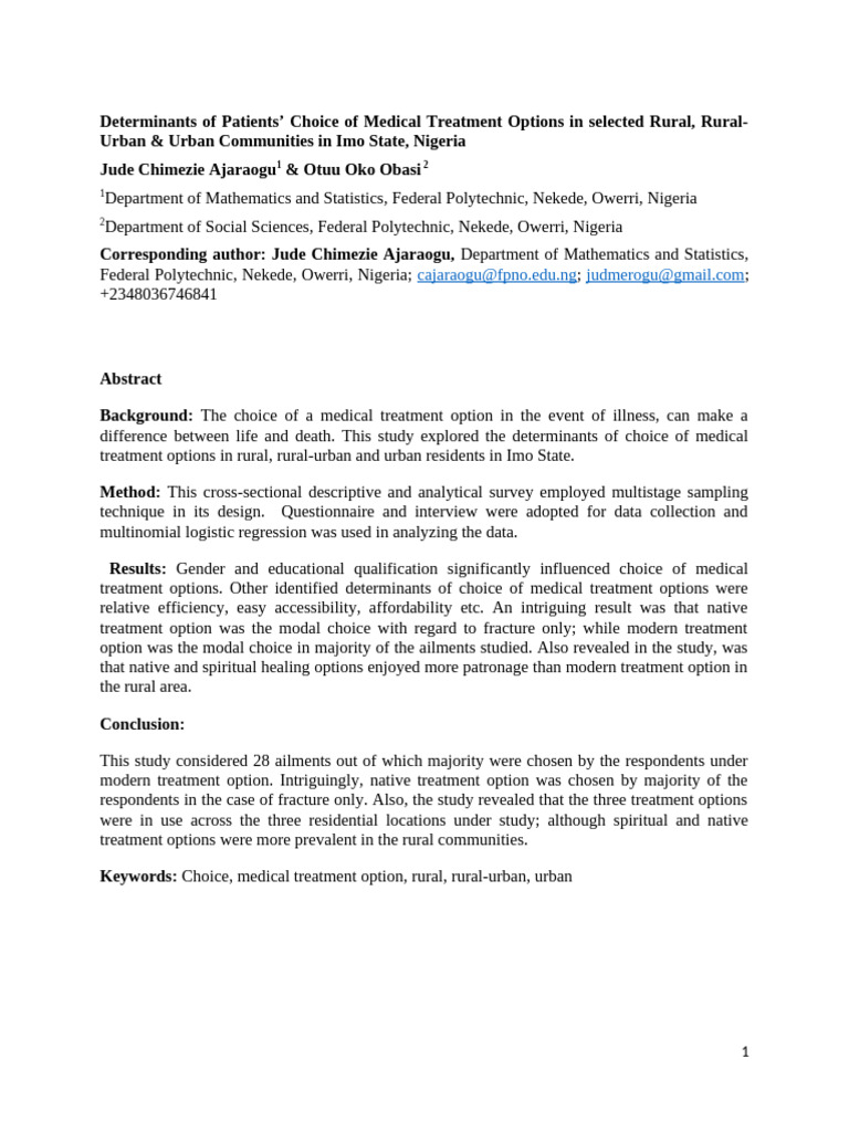 Ajaraogu & Obasi Journal Corrected | PDF | Sample Size Determination ...