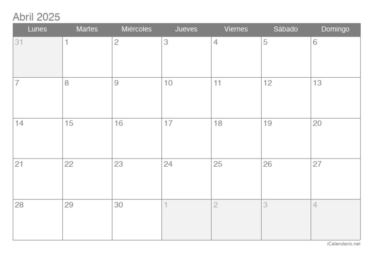 Calendario Abril 2025 5061 | PDF