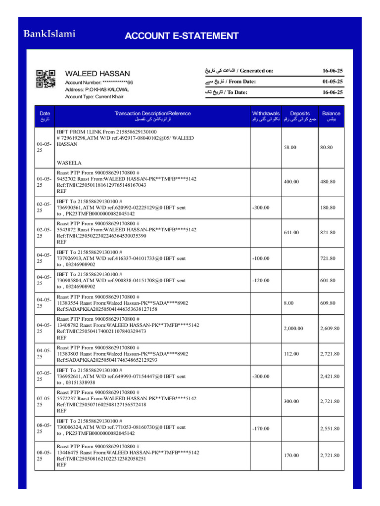 BankIslami Statement 16 Jun 2025 | PDF | Financial Services | Banking