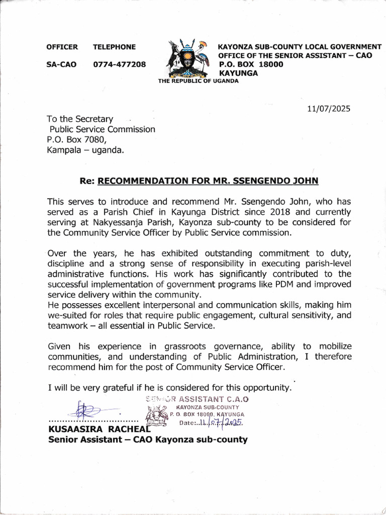 Recommendation for Community Service Officer | PDF